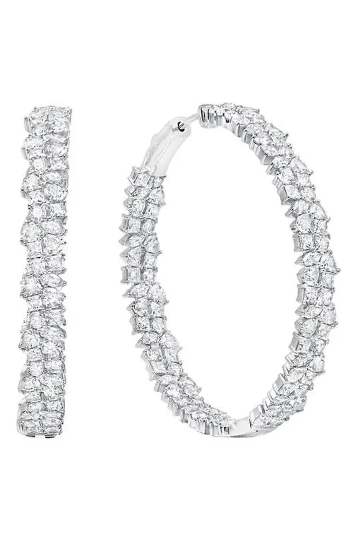 CRISLU Cubic Zirconia Hoop Earrings - Platinum