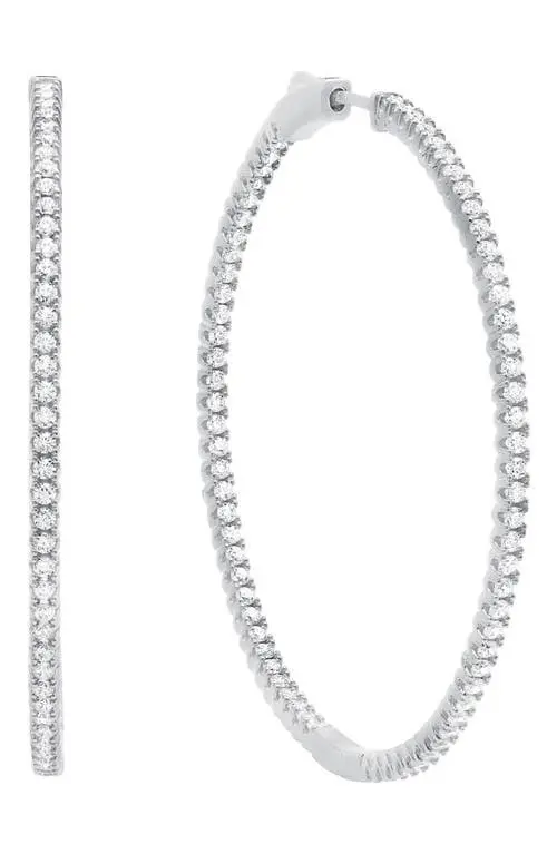 CRISLU Large Pavé Cubic Zirconia Hoop Earrings - Platinum