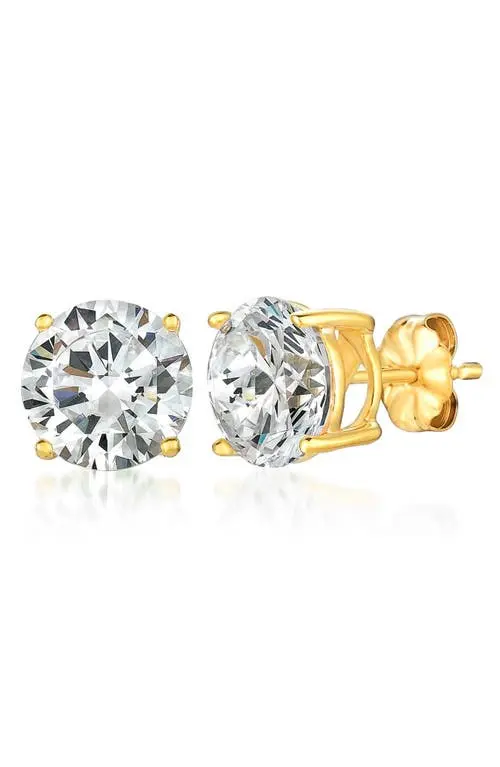 CRISLU Cubic Zirconia Stud Earrings - 18kt Yellow Gold