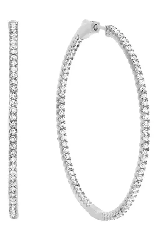 CRISLU Small Pavé Cubic Zirconia Inside Out Hoop Earrings - Platinum