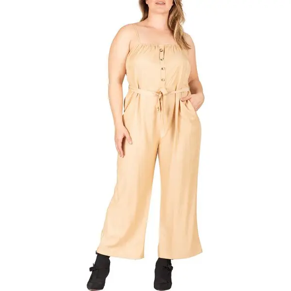 STANDARDS & PRACTICES Tie Waist Sleeveless Jumpsuit - Khaki
