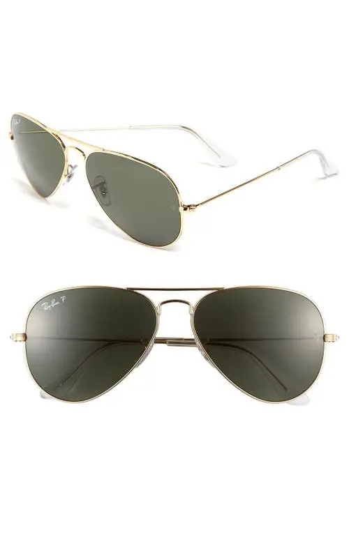 Ray-ban 58mm Polarized Aviator Sunglasses - Gold