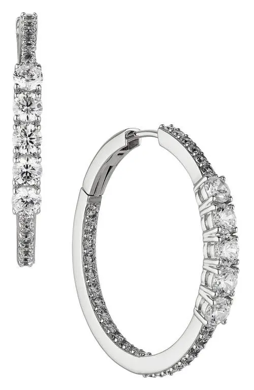 Nadri Love All Cubic Zirconia Hoop Earrings - Rhodium
