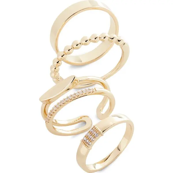 Nordstrom Set Of Four Rings - Clear- Gold