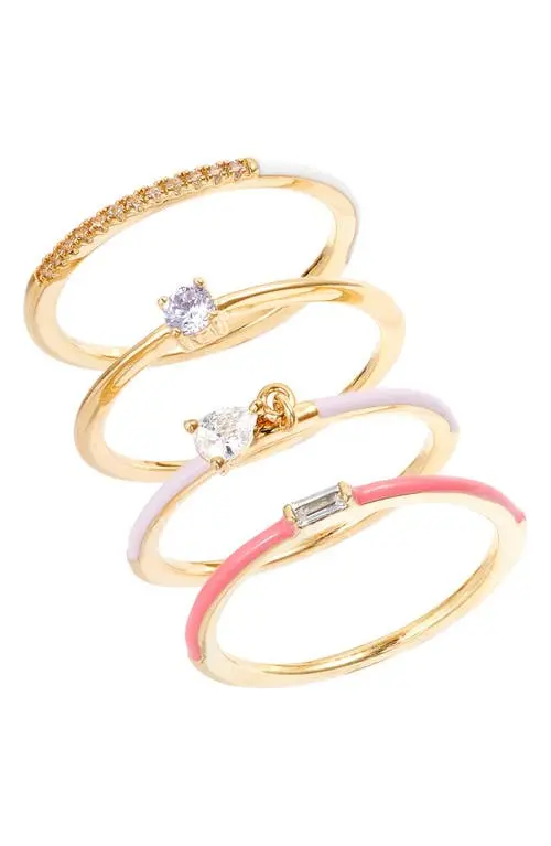 Nordstrom Set Of Four Rings - Pink Multi- Gold