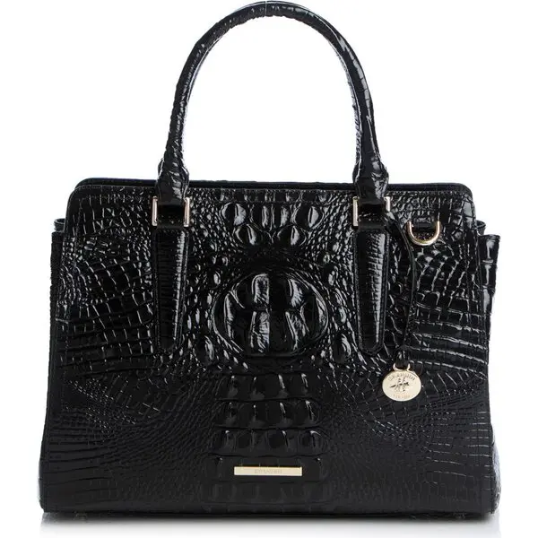 Brahmin Finley Small Croc Embossed Leather Satchel - Black
