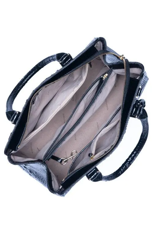 Brahmin Finley Small Croc Embossed Satchel - Black