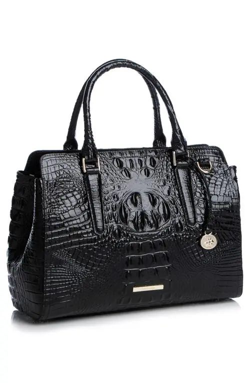 Brahmin Finley Small Croc Embossed Satchel - Black