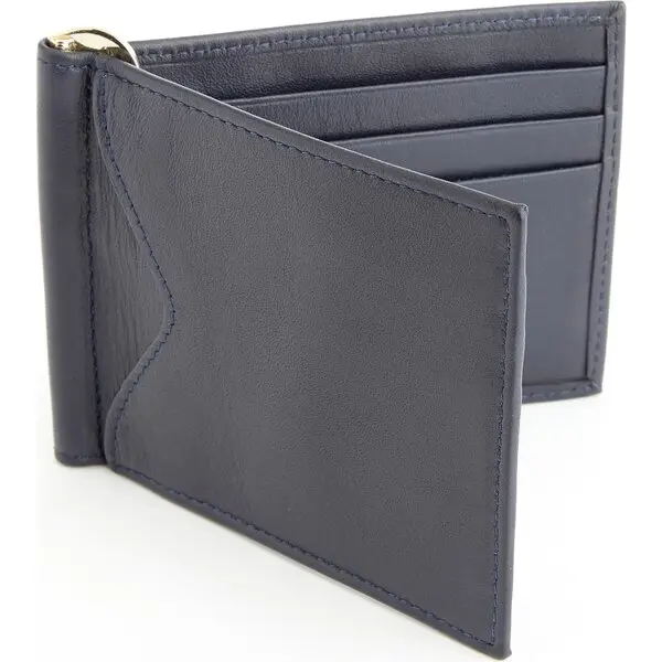 ROYCE NEW YORK Rfid Leather Money Clip Card Case - Navy Blue