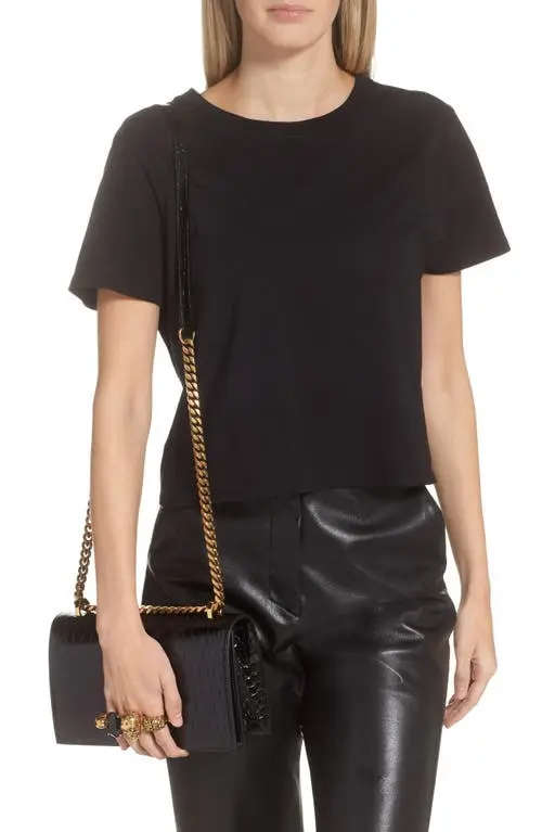 Alexander McQueen Jeweled Knuckle Croc Embossed Bag - Black