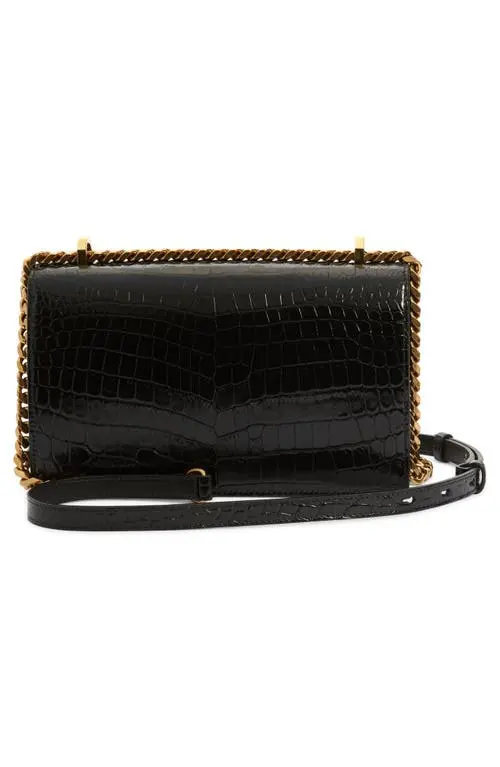 Alexander McQueen Jeweled Knuckle Croc Embossed Bag - Black