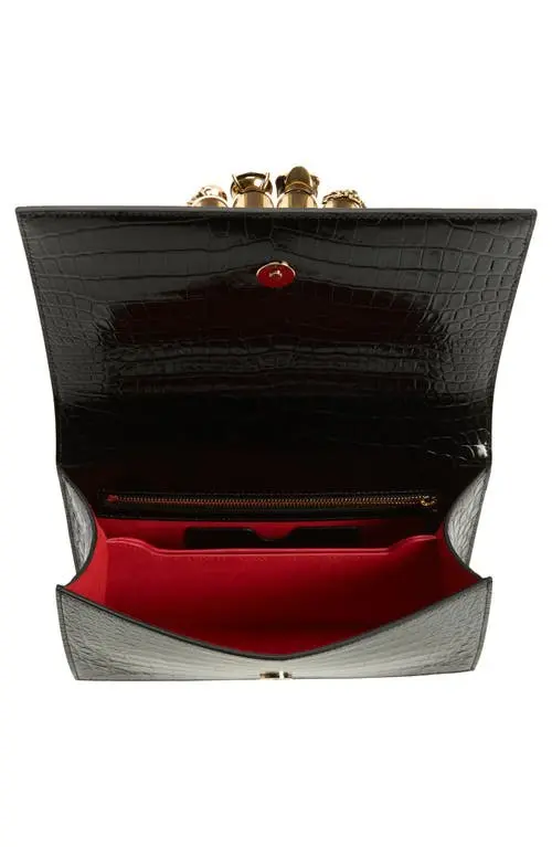 Alexander McQueen Jeweled Knuckle Croc Embossed Bag - Black
