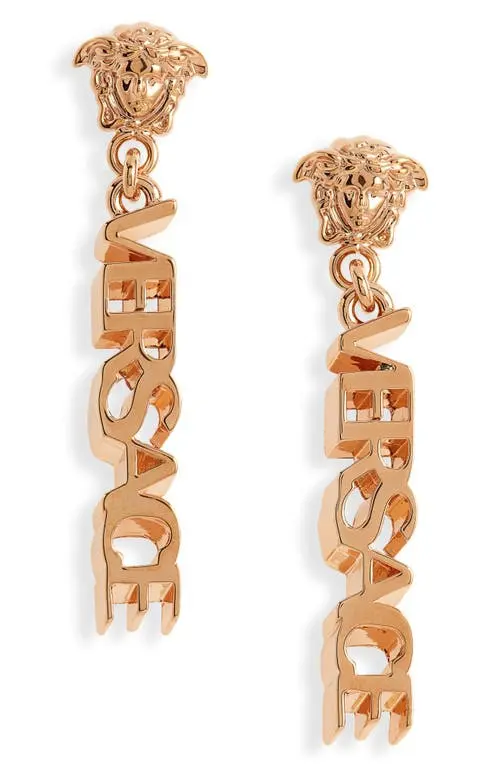 Versace Signature Logo Drop Earrings - Versace Gold
