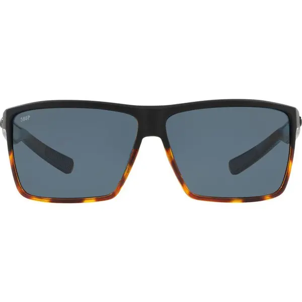COSTA DEL MAR 63mm Polarized Oversized Rectangle Sunglasses - Black