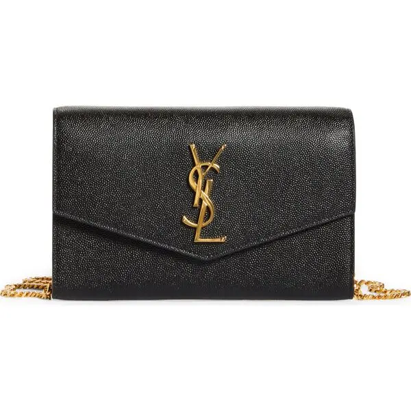 Saint Laurent Uptown Pebbled Calfskin Wallet-on-chain - 1000 Nero