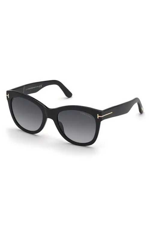 TOM FORD 54mm Cat Eye Sunglasses - Shiny Black/gradient Smoke