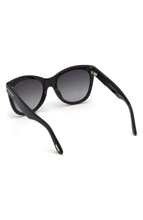 TOM FORD 54mm Cat Eye Sunglasses - Shiny Black/gradient Smoke