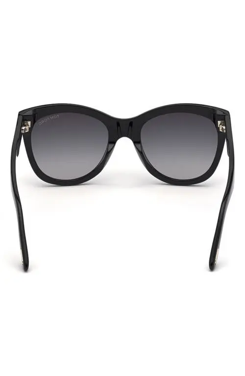 TOM FORD 54mm Cat Eye Sunglasses - Shiny Black/gradient Smoke