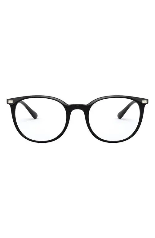 Emporio Armani 52mm Round Optical Glasses - Shiny Black/demo Lens