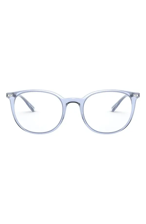 Emporio Armani 52mm Round Optical Glasses - Shiny Transparent Blue