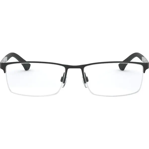 Emporio Armani 53mm Half Rim Rectangle Eyeglasses - Black Rubber