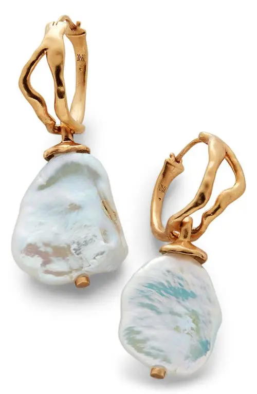 Monica Vinader Large Keshi Pearl Hoop Earrings - Gp