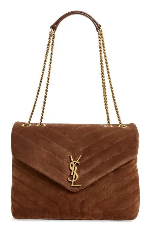 Saint Laurent Medium Lou Suede Shoulder Bag - Brown Coffee