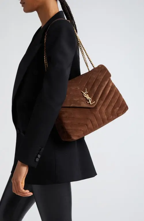 Saint Laurent Medium Lou Suede Shoulder Bag - Brown Coffee