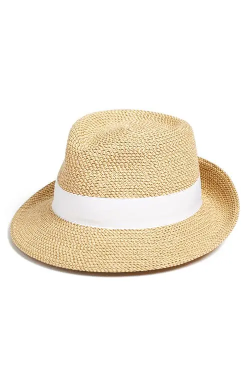 Eric Javits Classic Squishee® Straw Packable Fedora - Peanut/white