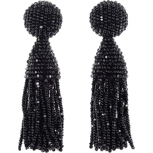 Oscar De La Renta Classic Short Tassel Drop Clip Earrings - Black