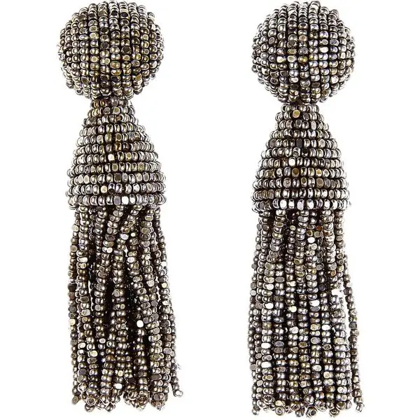 Oscar De La Renta Classic Short Tassel Drop Clip Earrings - Champagne