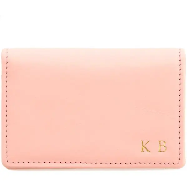 ROYCE NEW YORK Personalized Leather Card Case - Light Pink - Deboss