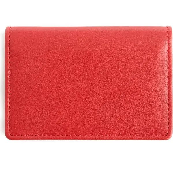 ROYCE NEW YORK Personalized Leather Card Case - Red- Silver Foil
