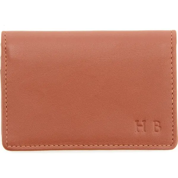 ROYCE NEW YORK Personalized Leather Card Case - Tan- Deboss