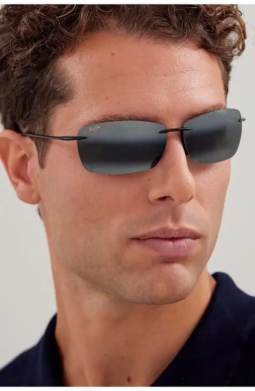 Maui Jim Lighthouse 65mm Polarized Rectangle Sunglasses - Black