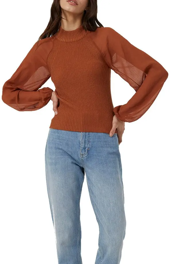 French Connection Melody Mixed Media Mock Neck Sweater