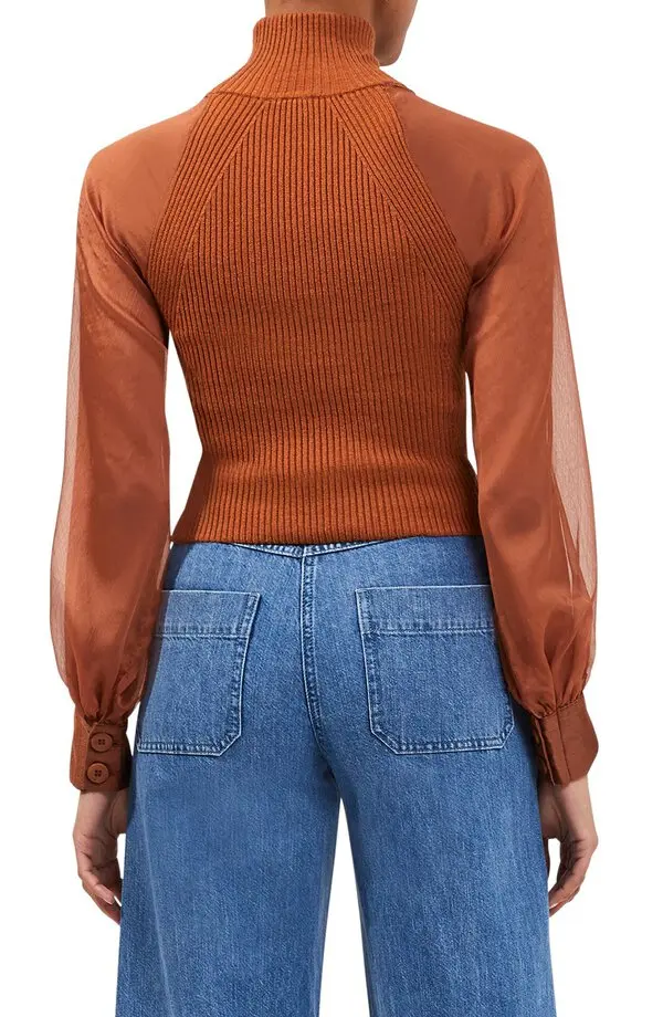 French Connection Melody Mixed Media Mock Neck Sweater