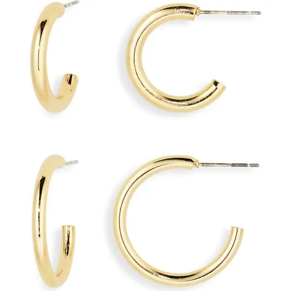 Nordstrom Set Of Two Hoop Earrings - 14k Gold Plated