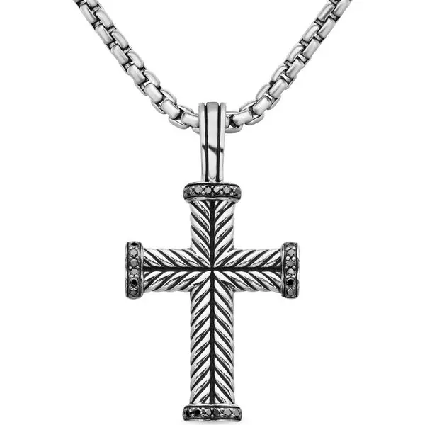 David Yurman Chevron Cross Pendant - Silver/black Diamond