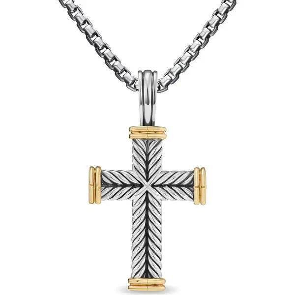 David Yurman Chevron Cross Pendant - Sterling Silver And 18k Gold