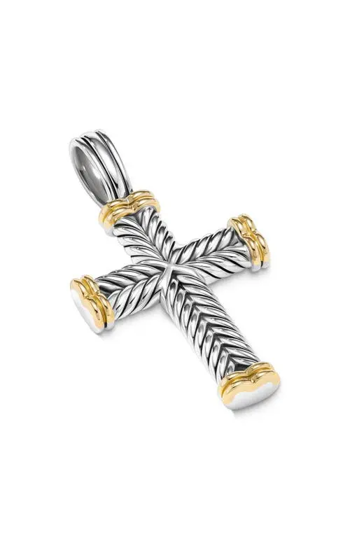 David Yurman Chevron Cross Pendant - Sterling Silver And 18k Gold