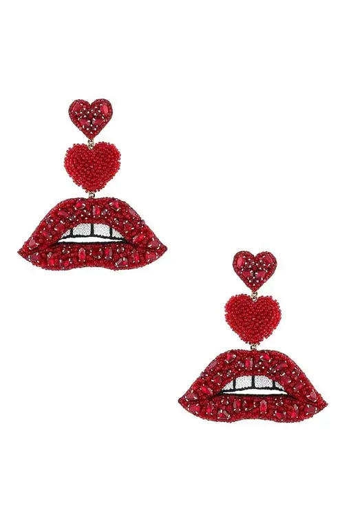 Deepa Gurnani Lips Drop Earrings - Red
