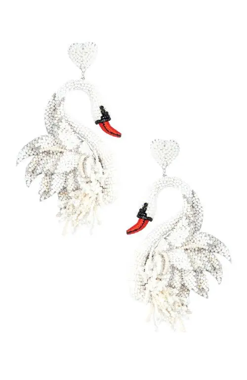Deepa Gurnani Swan Drop Earrings - White