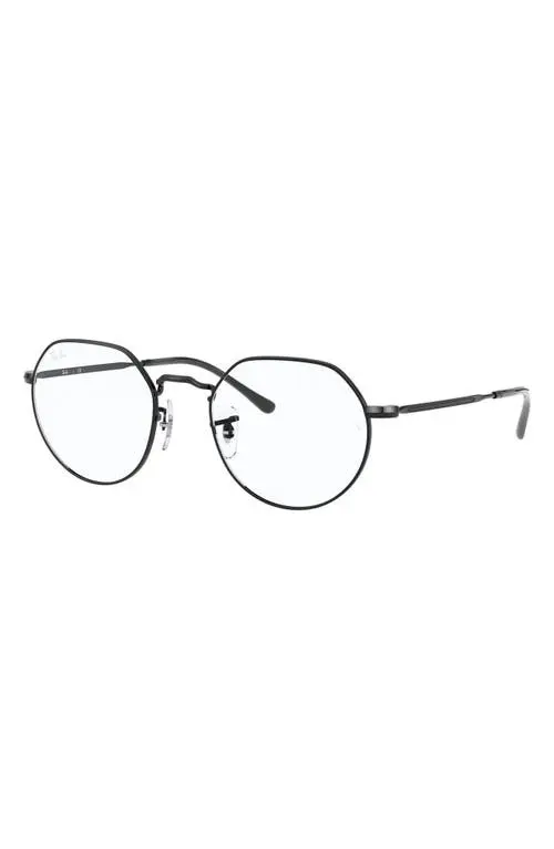 Ray-ban Jack 49mm Hexagonal Optical Glasses - Shiny Black