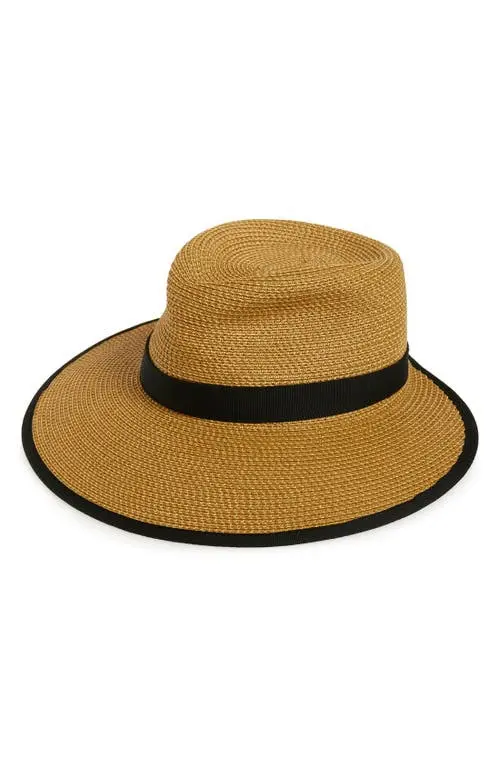 Eric Javits Sun Crest Packable Fedora Visor - Natural/black