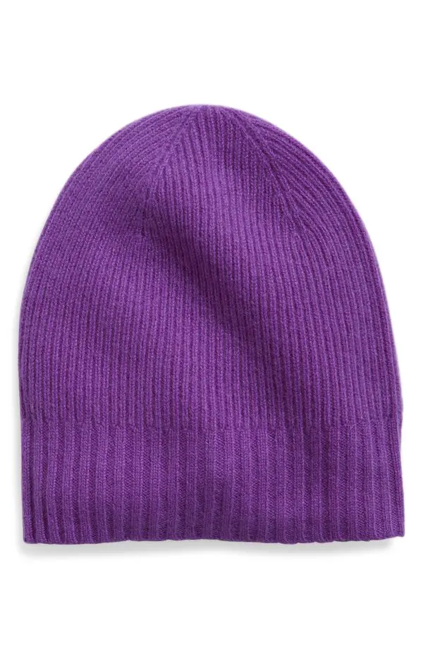 Nordstrom Ribbed Cashmere Beanie - Purple Bright