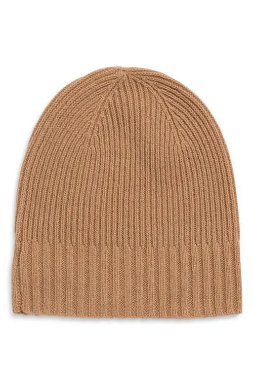Nordstrom Ribbed Cashmere Beanie - Tan Tannin