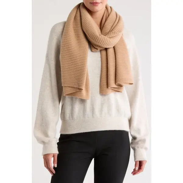 Nordstrom Cashmere Rib Scarf - Camel