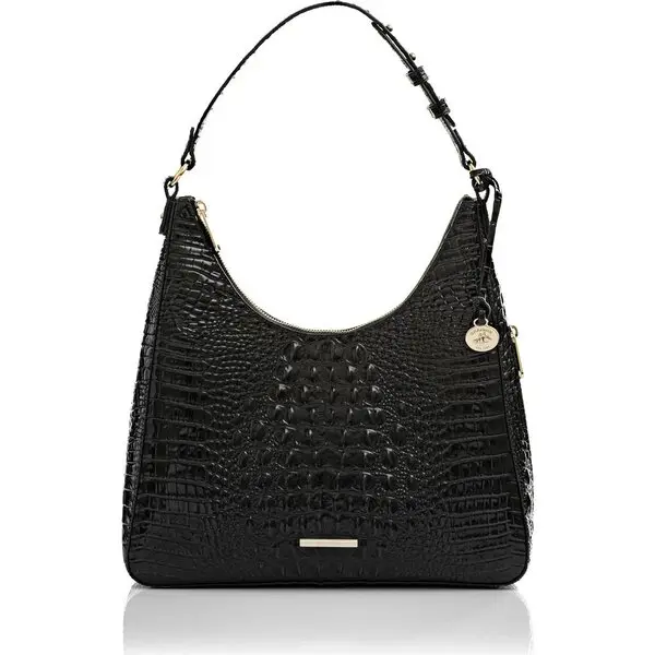 Brahmin Tabitha Croc Embossed Leather Shoulder Bag - Black Melbourne