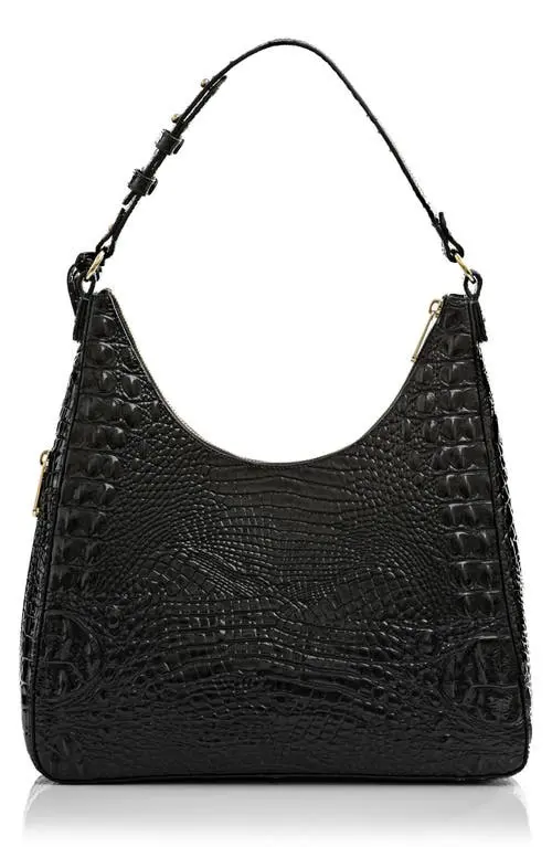 Brahmin Tabitha Croc Embossed Leather Shoulder Bag - Black Melbourne